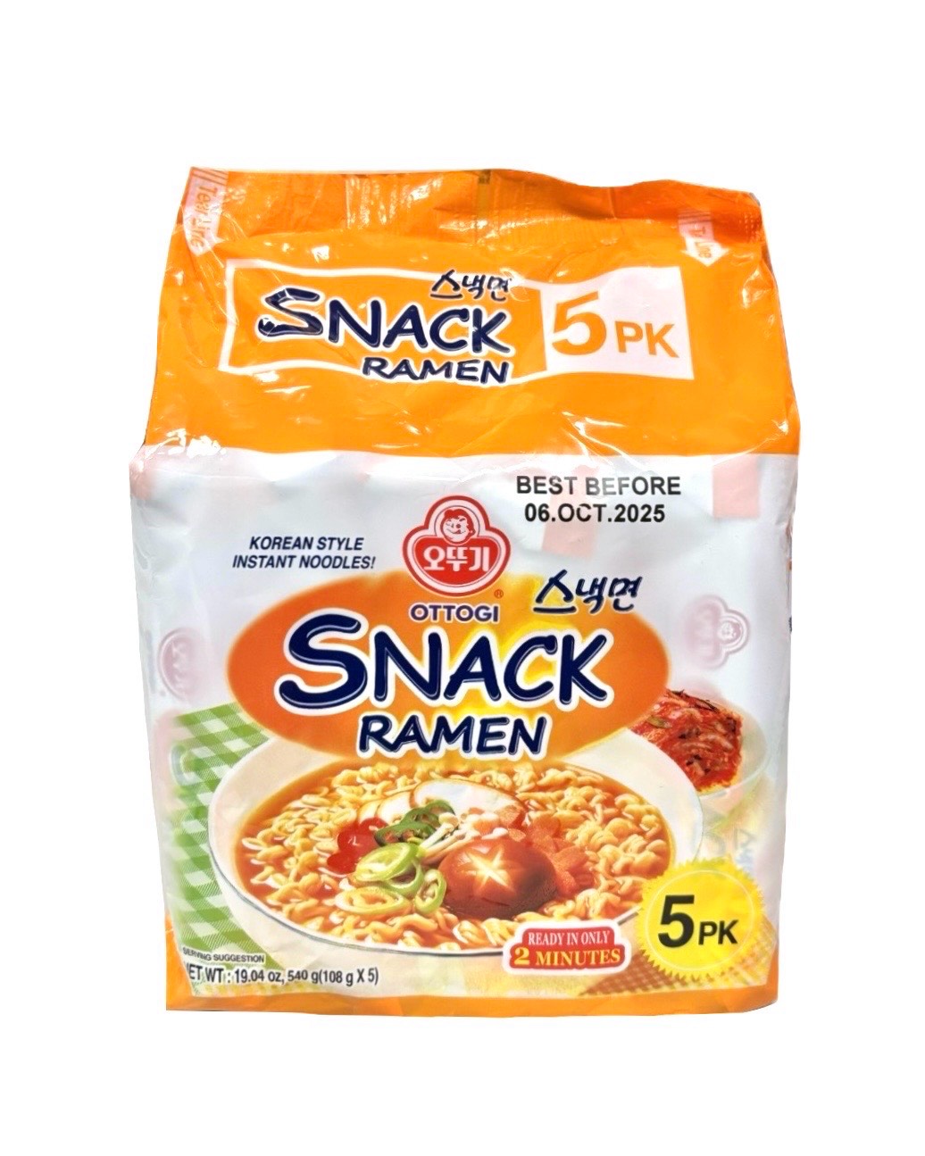 Ottogi Snack Ramen Family Pack, 108g x 5 Pks, 540g - H Mart Manhattan Delivery