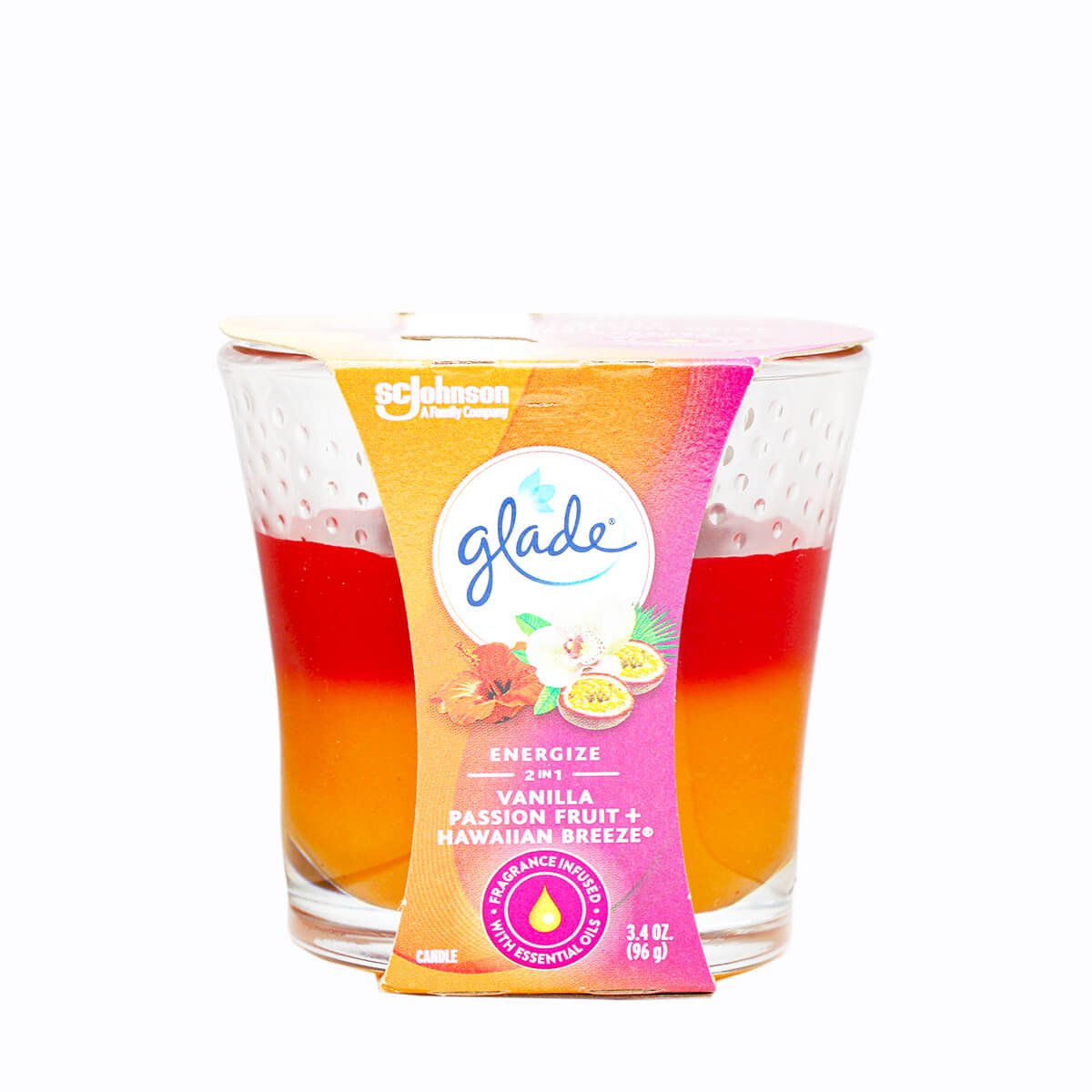 Glade Energize 2in1 Vanilla Passion Fruit + Hawaiian Breeze Candle96g ...