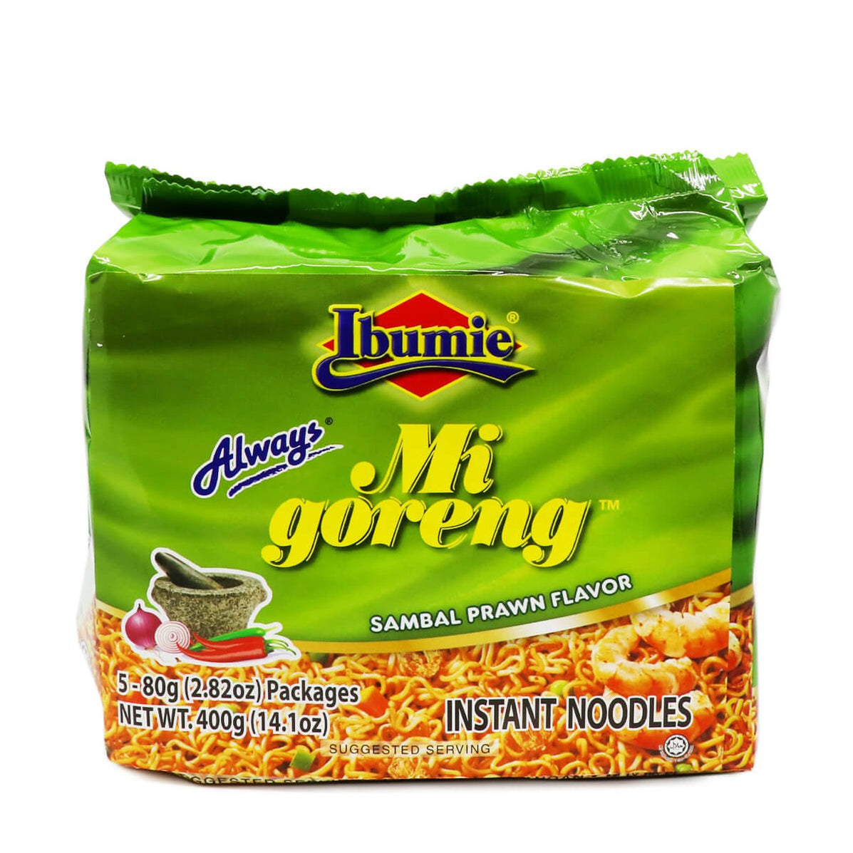 Ibumie Mi Goreng Sambal Prawn Flavor Instant Noodles 80g x 5Pks, 400g ...