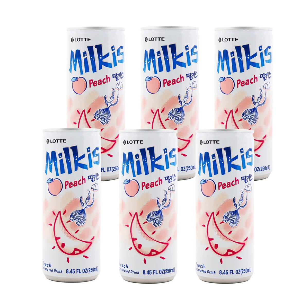 Lotte Milkis Peach Flavored Carbonated Drink 8.45fl oz x 6Cans, 50.7fl ...