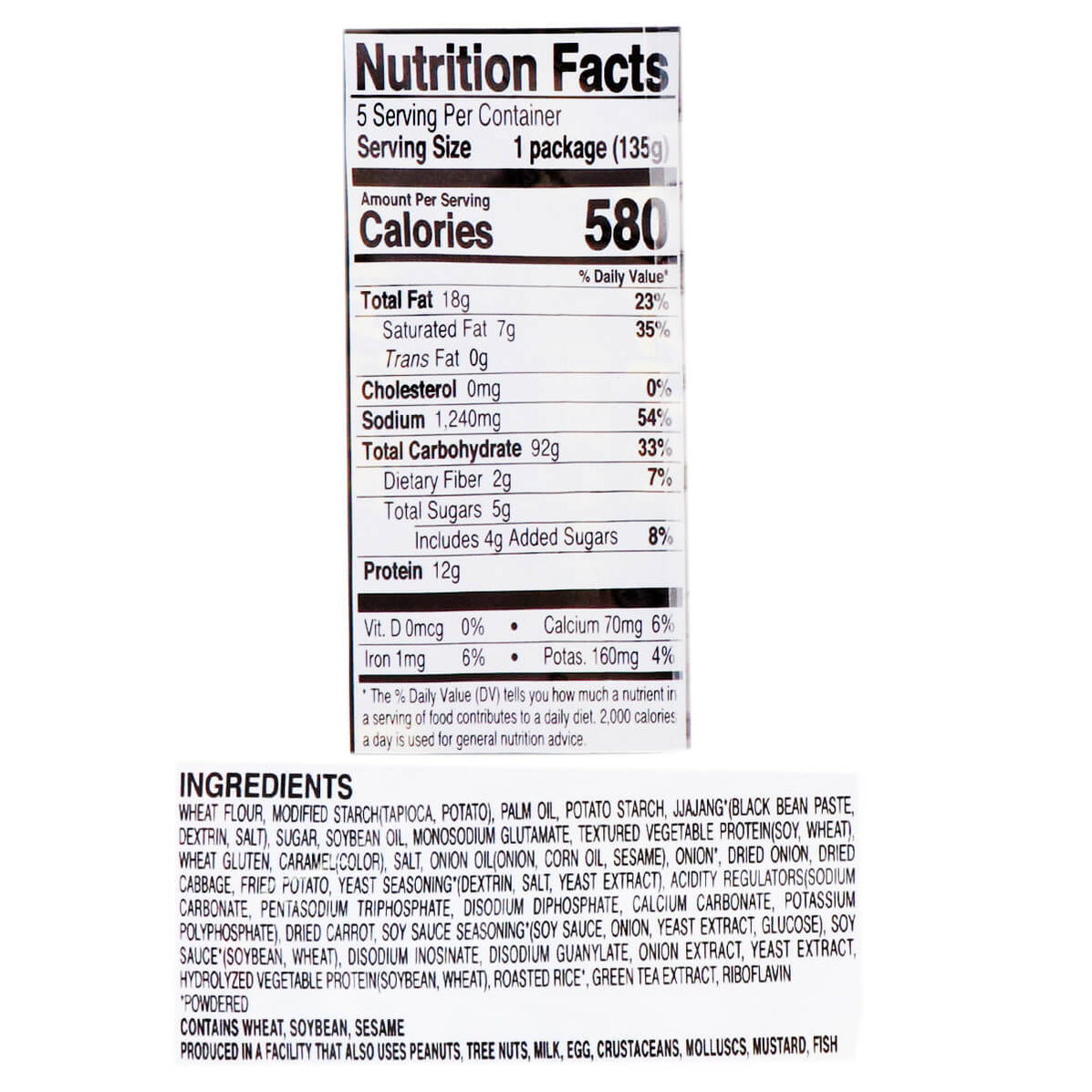 Ottogi Beijing Jjajang Ramen Stir Fried Black Bean Flavor 135g x 5Pks ...